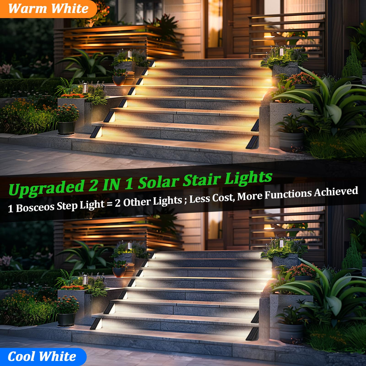 4-Pack Solar Powered Step Lights, Upgraded 2 in 1 LED Solar Stair ...