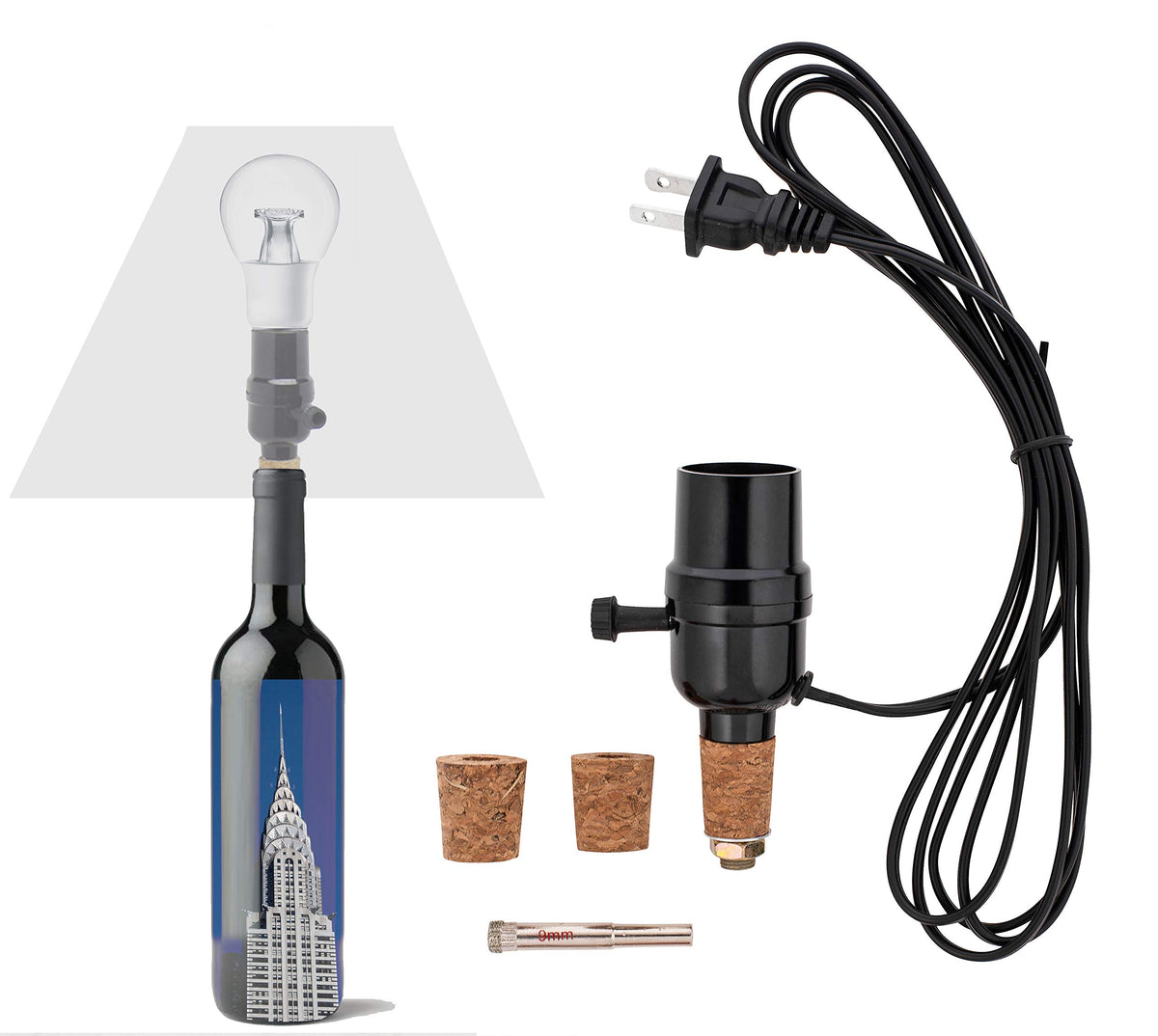 VINO LIGHT Bottle lamp kit, with 9mm Glass Drill bit, Works with Wine ...