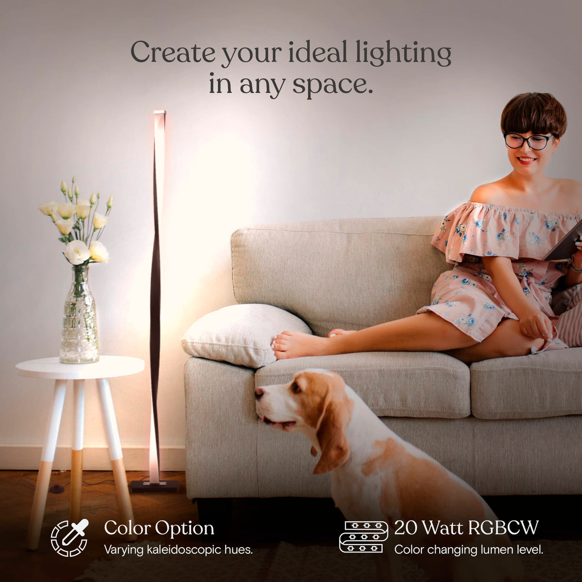 Brightech Helix Modern LED Floor Lamp - 48” Tall, RGB Color Changing ...