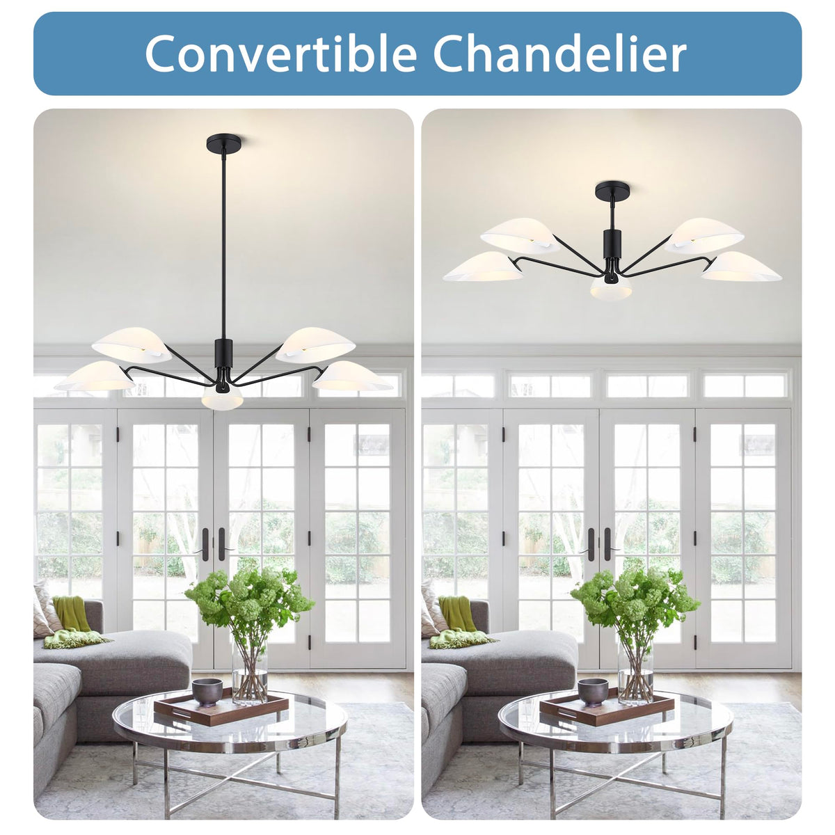 MEXO Modern Glass Sputnik Chandelier Pendant Light Fixture, Large, Bla ...