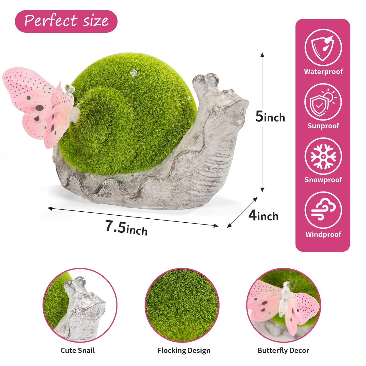 Vasesun Solar Snail Garden Statue Lights for Outdoor Decor Flocking ...