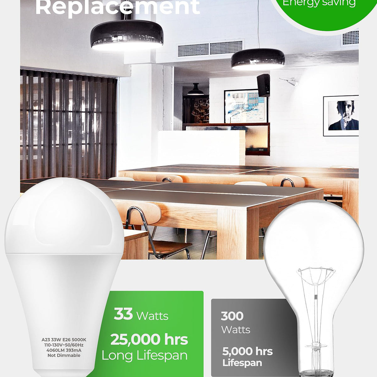 Unilamp 300W Equivalent Led Light Bulb E26, 33W Light Bulb Daylight 50 ...