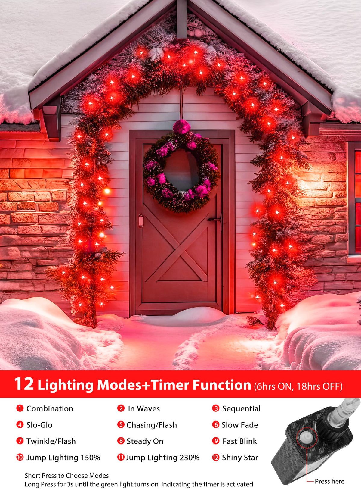 Minetom Christmas Cluster Lights - 200 LED, 10FT, Waterproof, 12 Modes ...