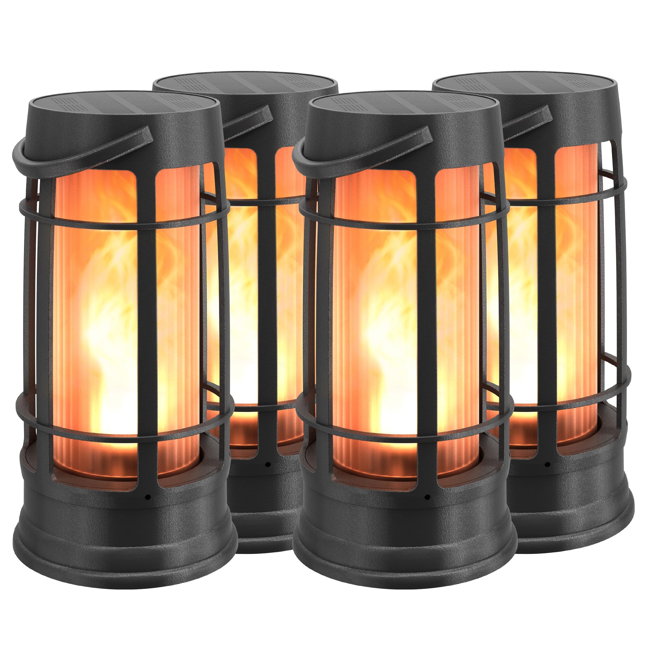 FOXFLAME Metal Outdoor Solar Lanterns, Waterproof Flickering LED, 4 Pa ...