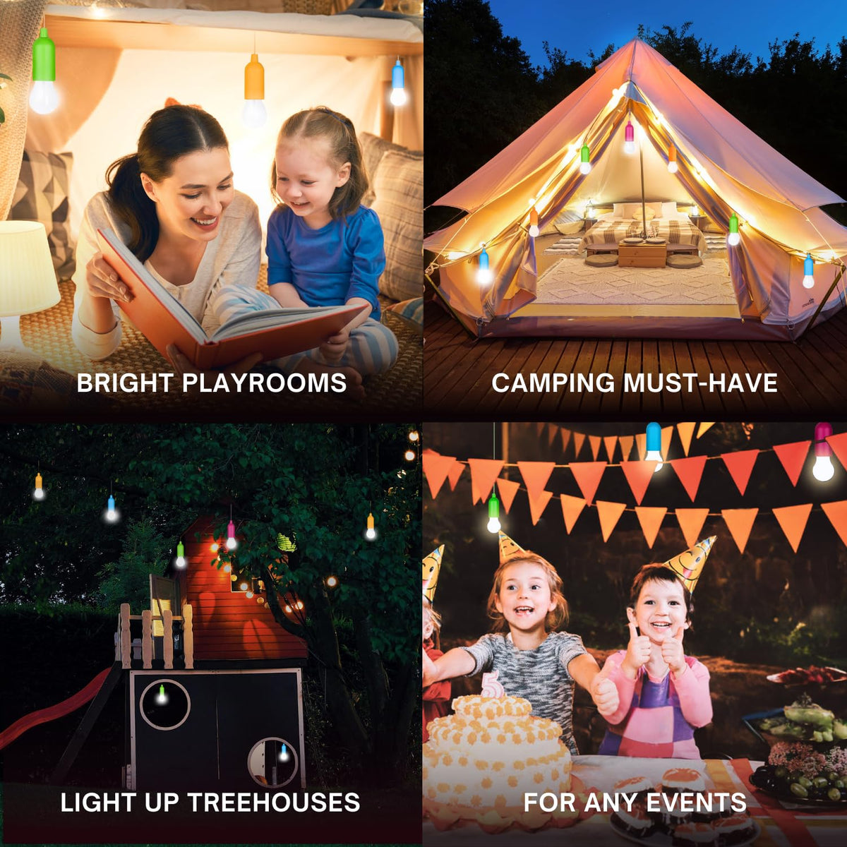 Fomlight: 4 Hanging LED Kids Safe Lights for Treehouse, Playhouse ...