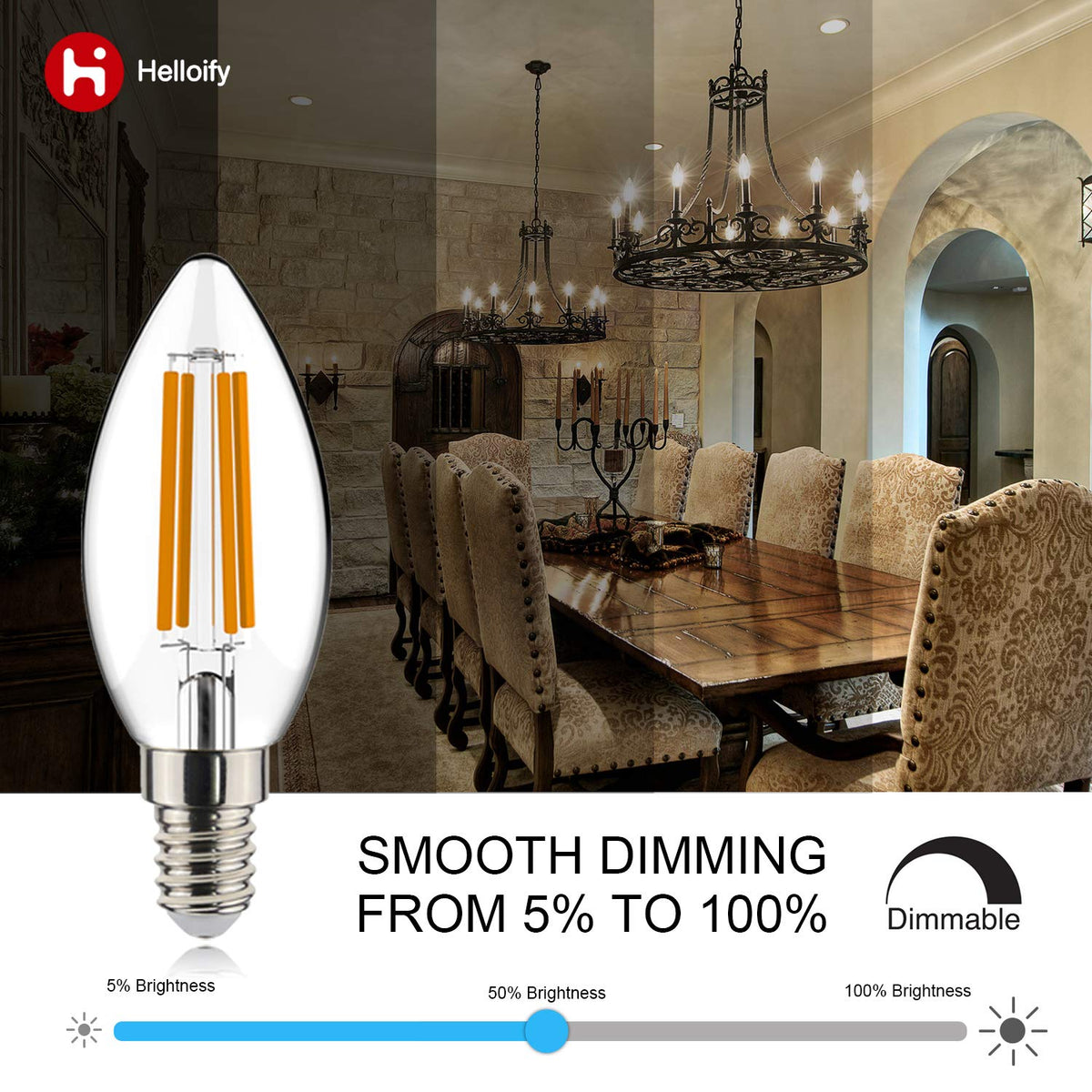 helloify BA11 Vintage LED Edison Candelabra Bulb, 60W Equivalent, 2700 ...