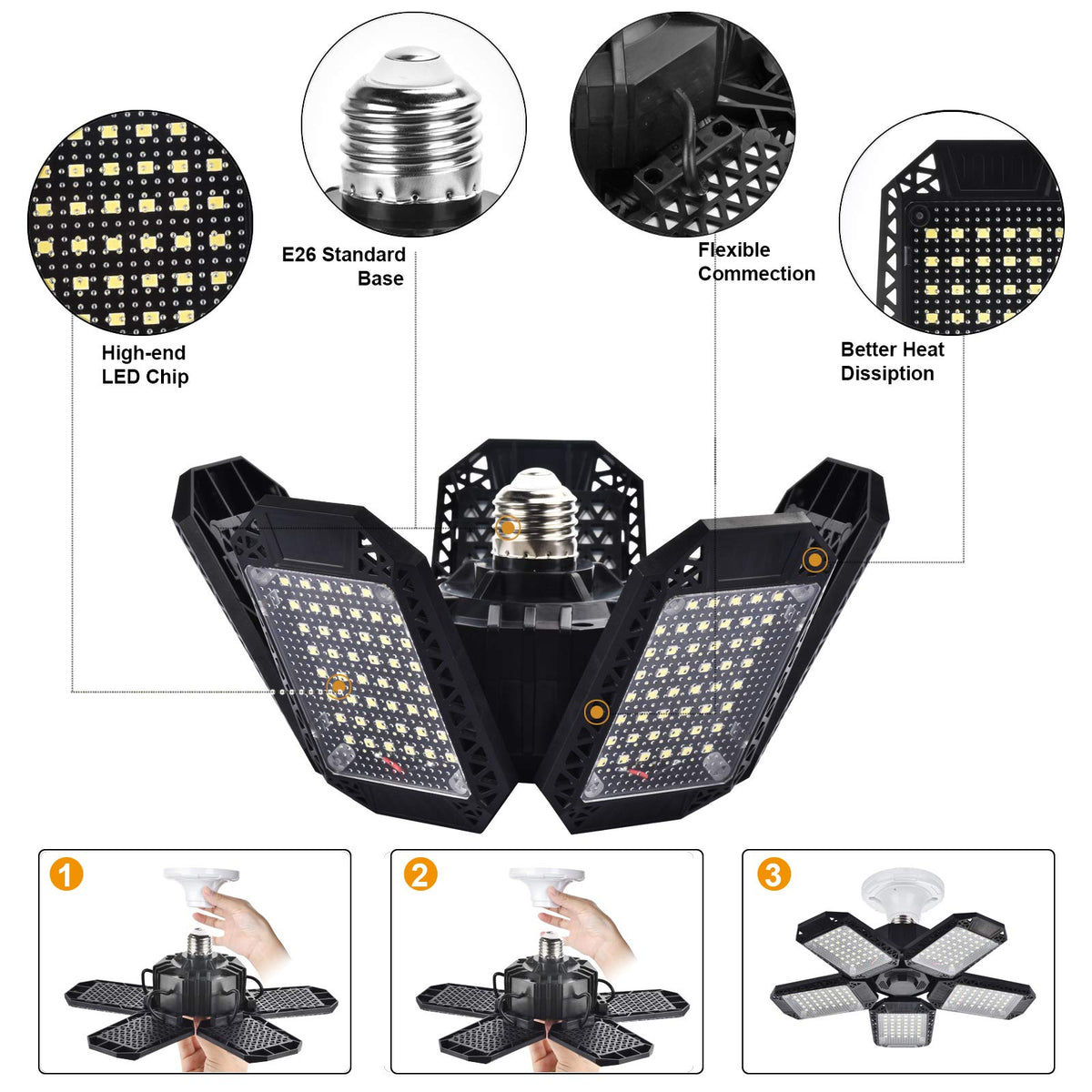 Mefflypee 2 Pack LED Garage Lights, 120W Deformable Shop Lamp, 12000LM ...