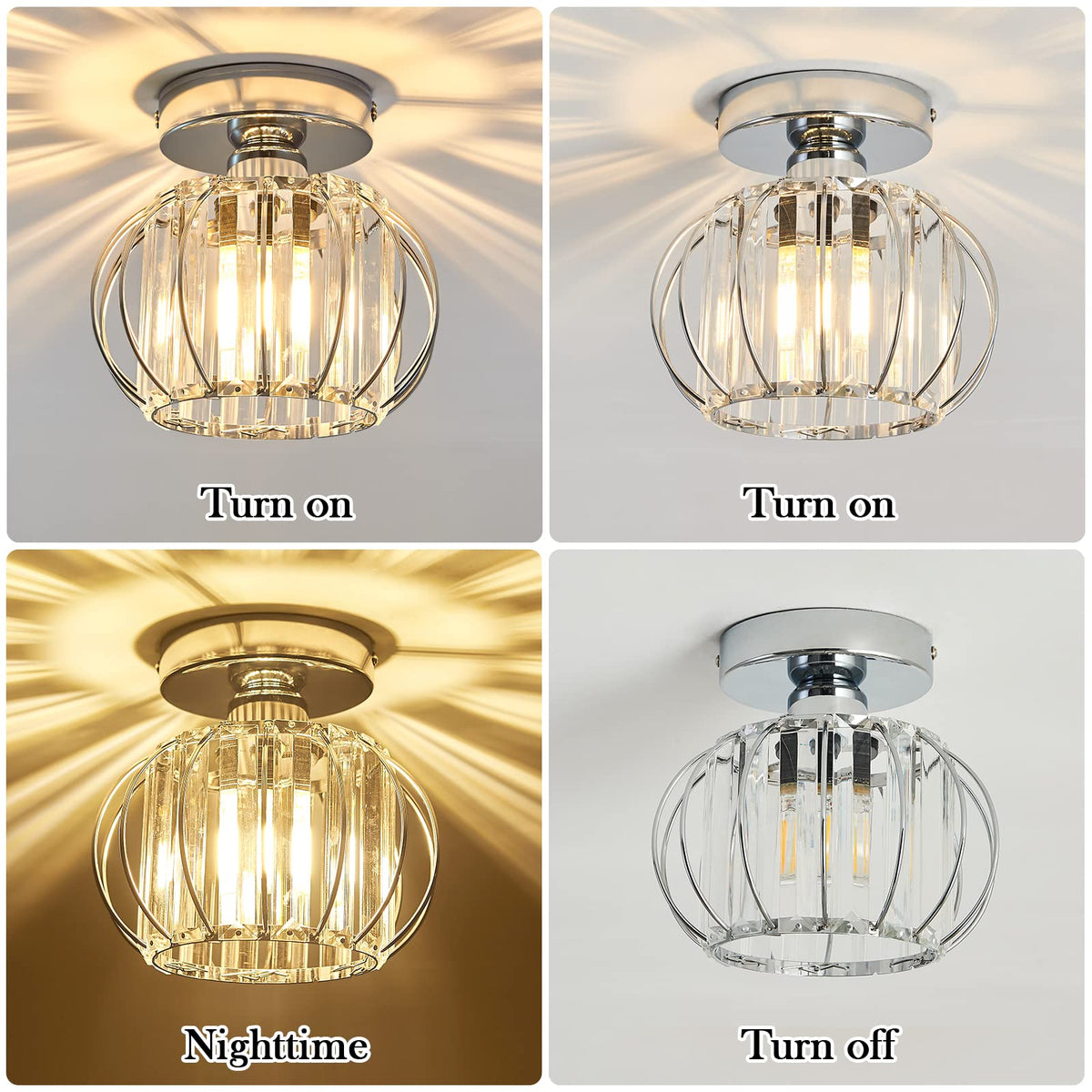 YYJLX Silver Semi Flush Mount Ceiling Light - Elegant Crystal ...