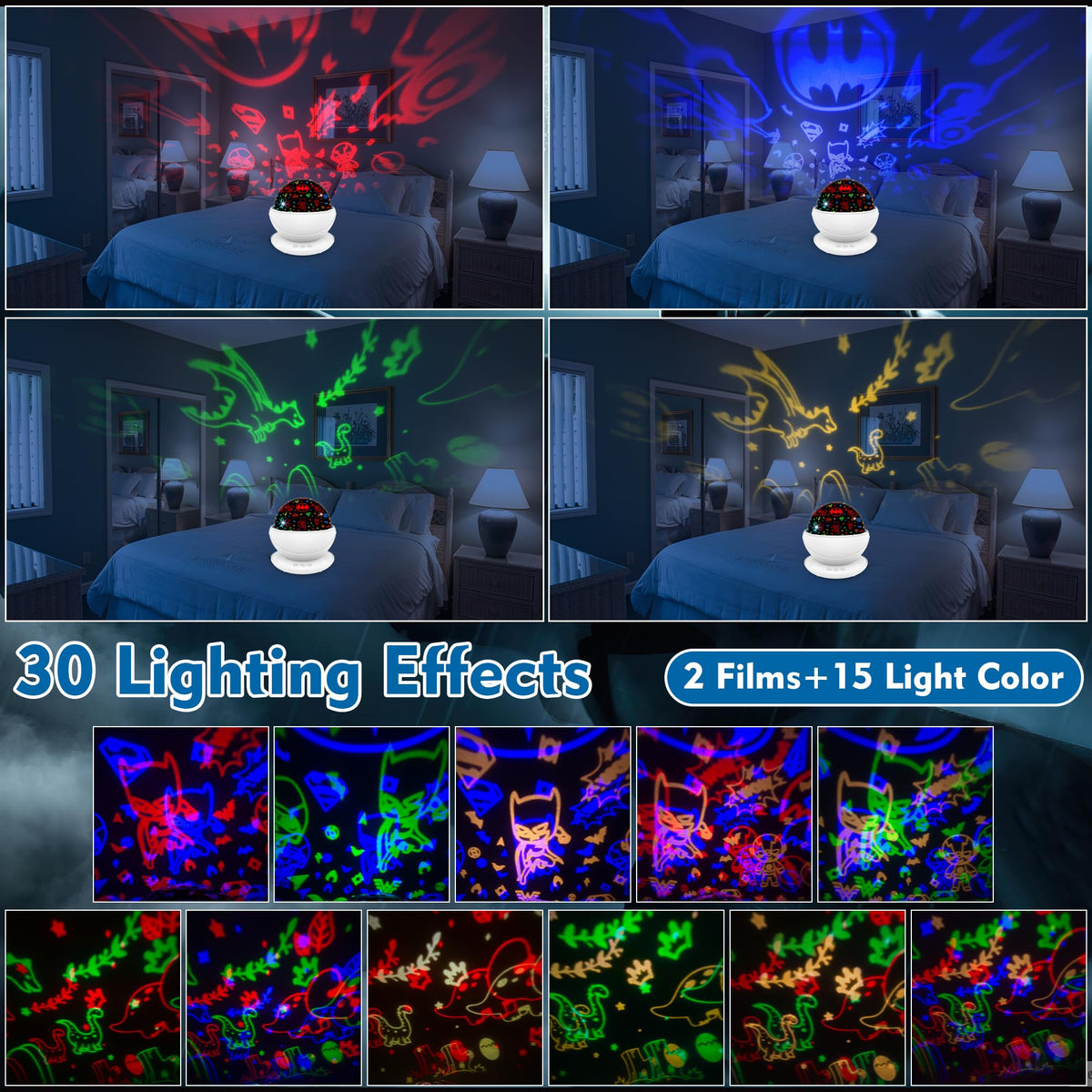VANSHINIEER Batman Dinosaur Night Light Projector for Kids Boys, 360 ...