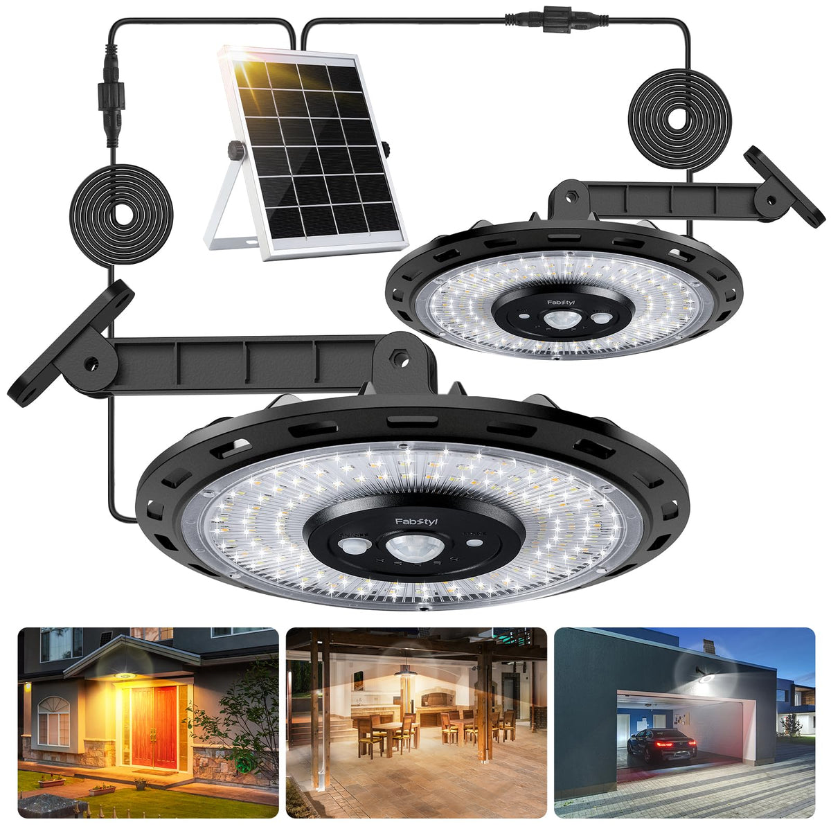 FabStyl Dual Head Solar Light Indoor Outdoor, 3000LM Solar Shed Lights ...