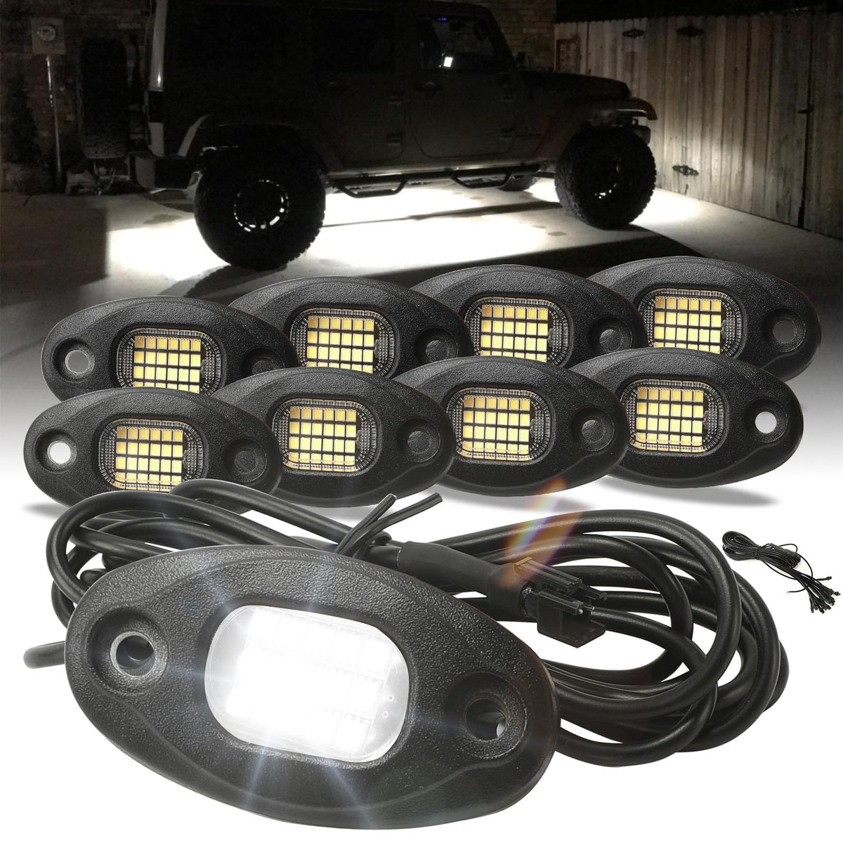 SUNPIE Quick Connect Rock Lights, 8 Pods, Aluminium, 6000K Pure White ...