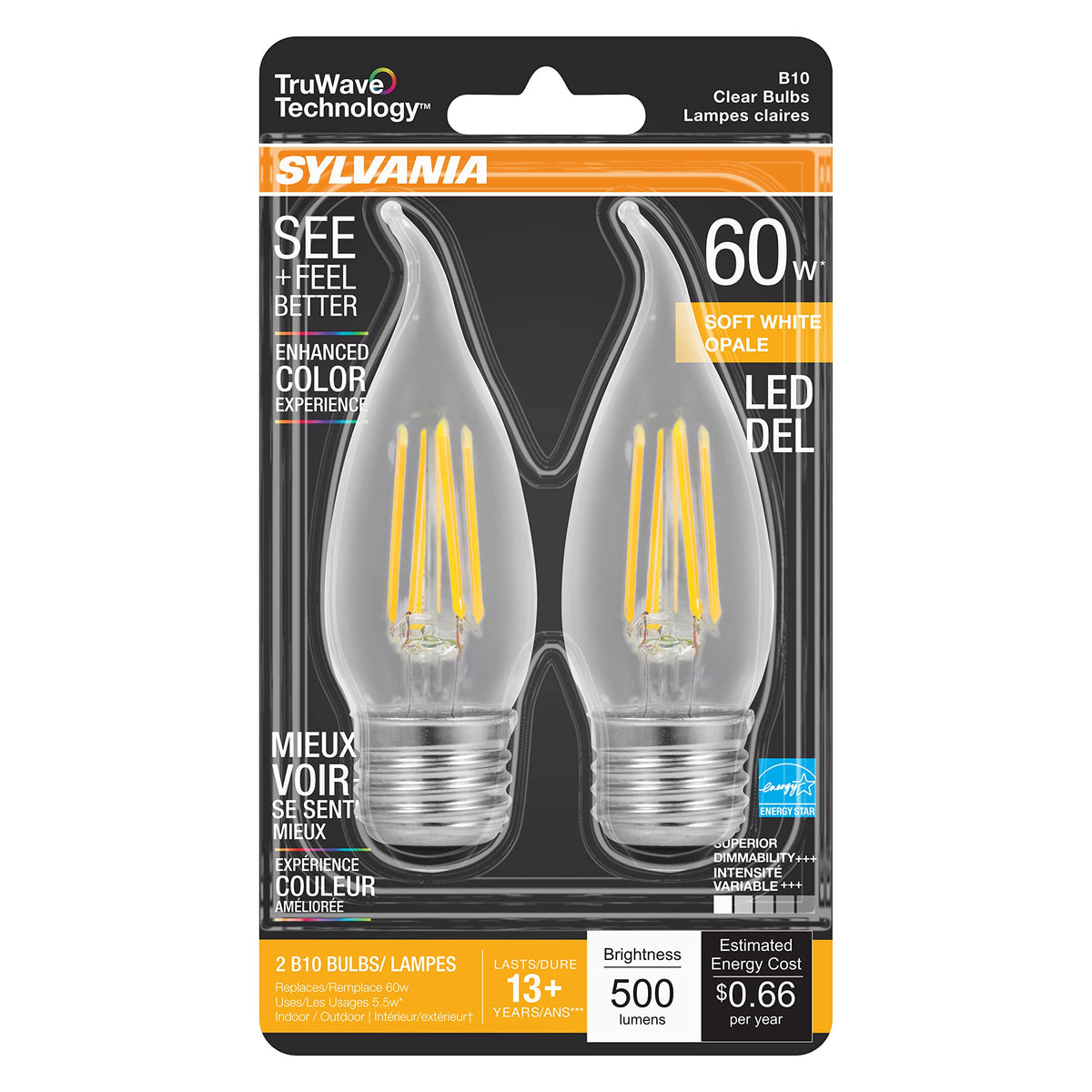 LEDVANCE Sylvania LED TruWave Candelabra Bulb, 60W Soft White, Dimmabl ...