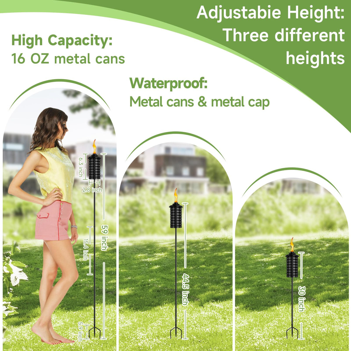 ZSZMFH 6 Pcs Metal Torch Set, 59-Inch Citronella Torches with 3-Prong ...