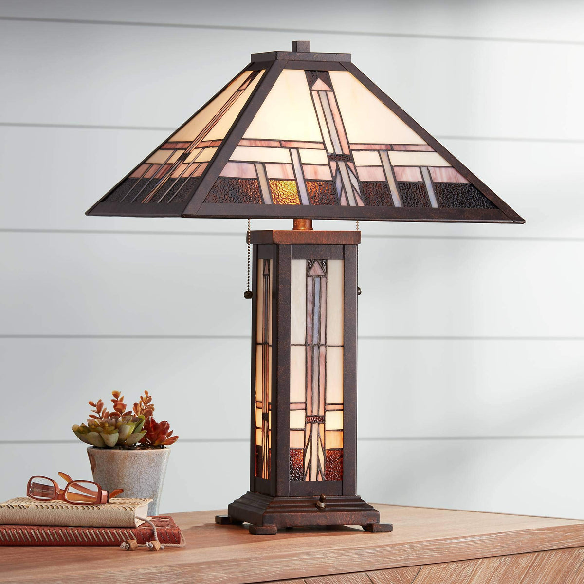 Robert Louis Tiffany Alfred Mission Tiffany Style Table Lamp with Nigh ...