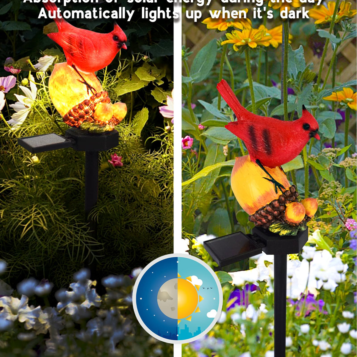 LAIAMER Solar Garden Decor Cardinal Figurine Stake Light - Waterproof ...