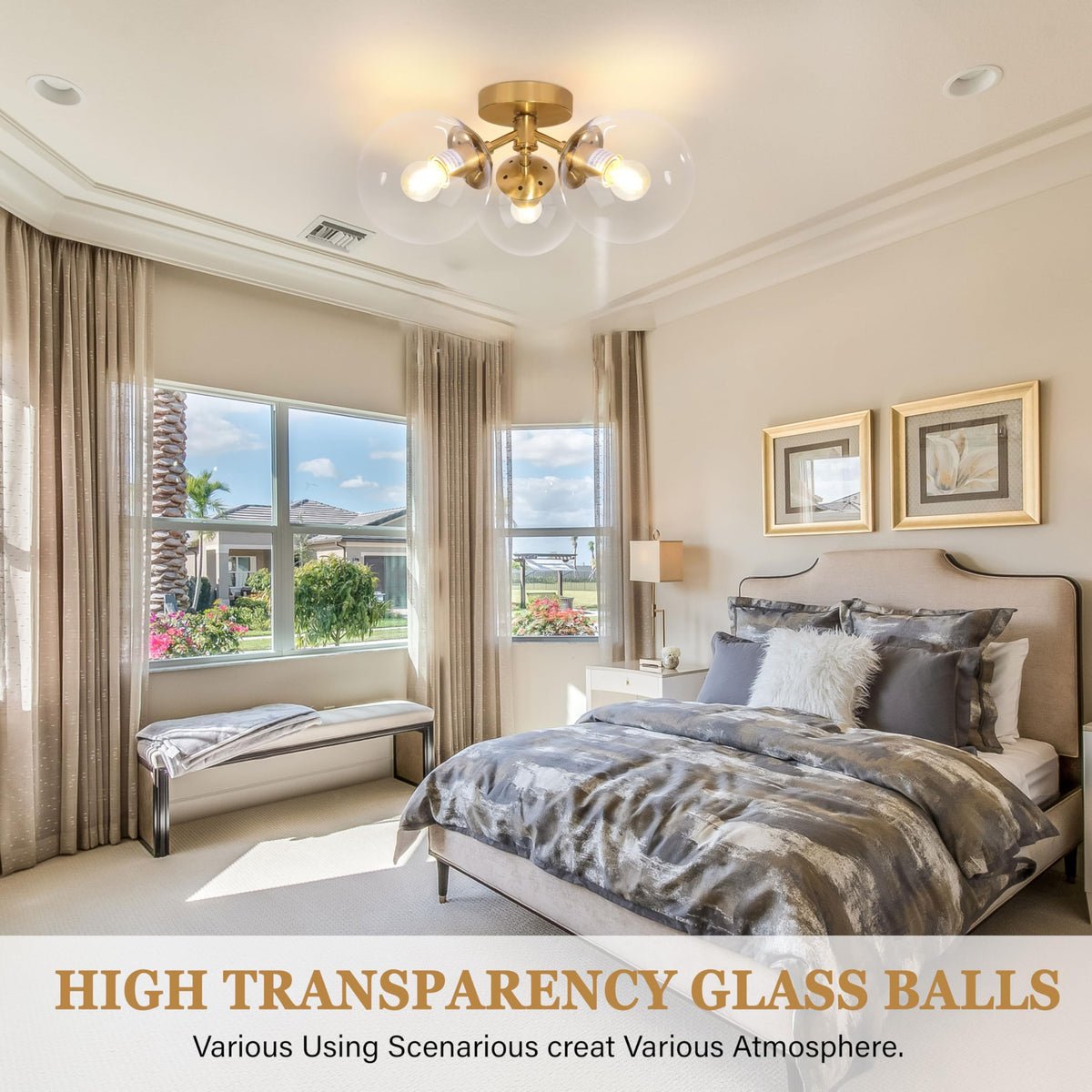 Bagood 3-Light Modern Gold Semi Flush Mount Ceiling Lights Clear Glass – Lightsdaddy