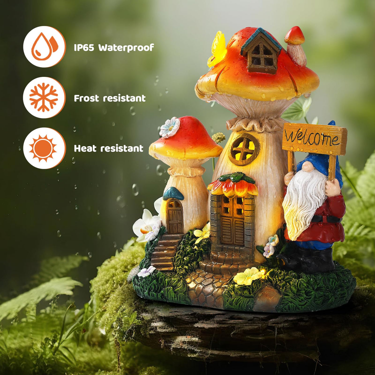 Json Solar Garden Statue Lights Mushroom Fairy House Figurine Outdoor ...
