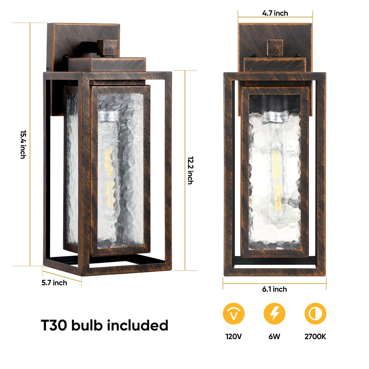 Water Ripple Exterior Porch Light Fixture 2 Pack Outdoor Wall Lantern ...