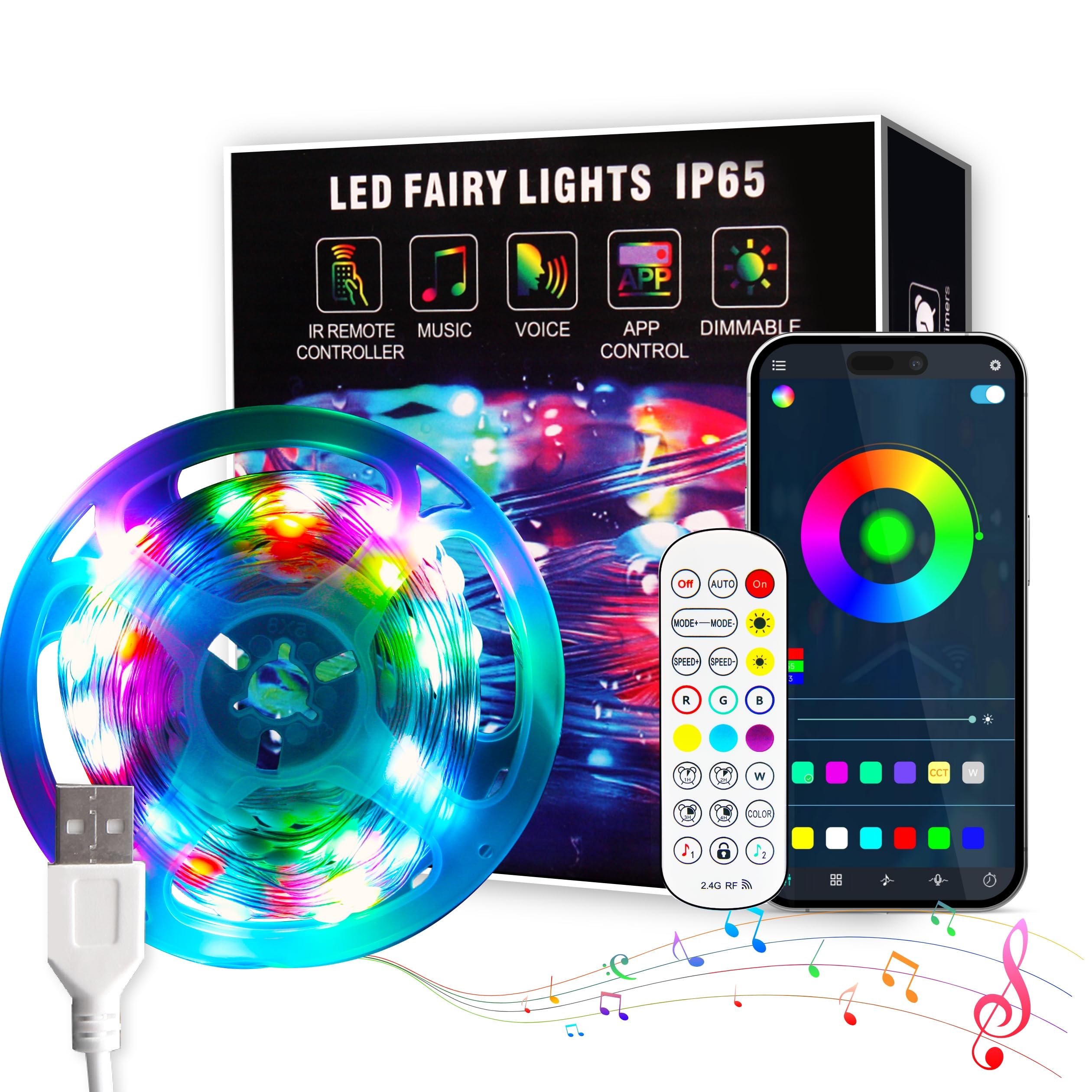 ORALUCE Smart Fairy Lights - 33Ft 100 LED, RGB Color Changing, IP65, B ...
