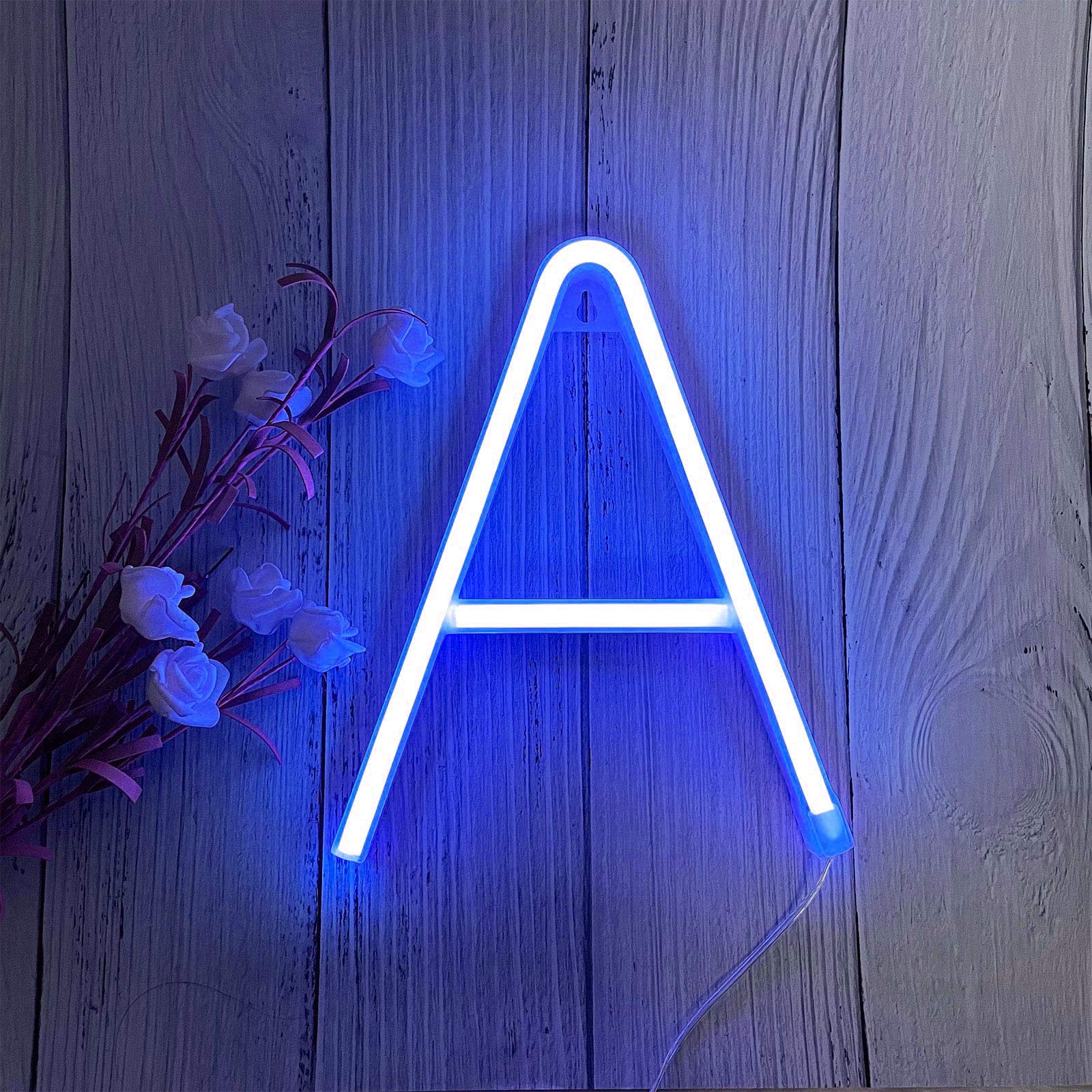 ENUOLI Blue Neon Letter Sign - LED Alphabet Art Light - Battery/USB Po ...