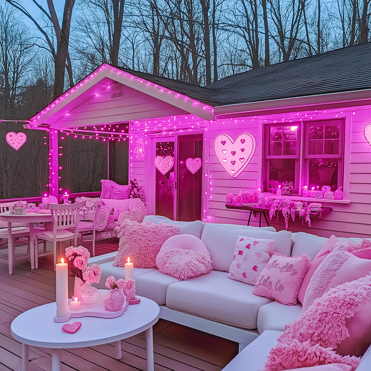 JMEXSUSS LED Pink String Lights, 8 Modes, 163FT Waterproof, Remote Con ...