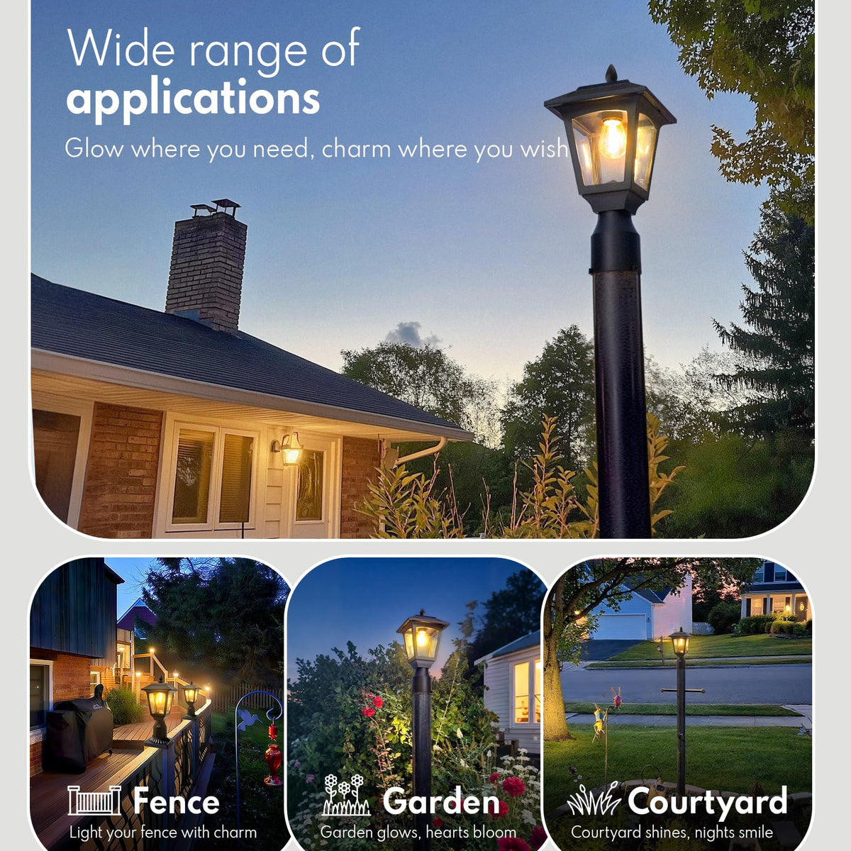 PASAMIC Solar Post Light - 3000K Warm White, Aluminum Base, Waterproof ...
