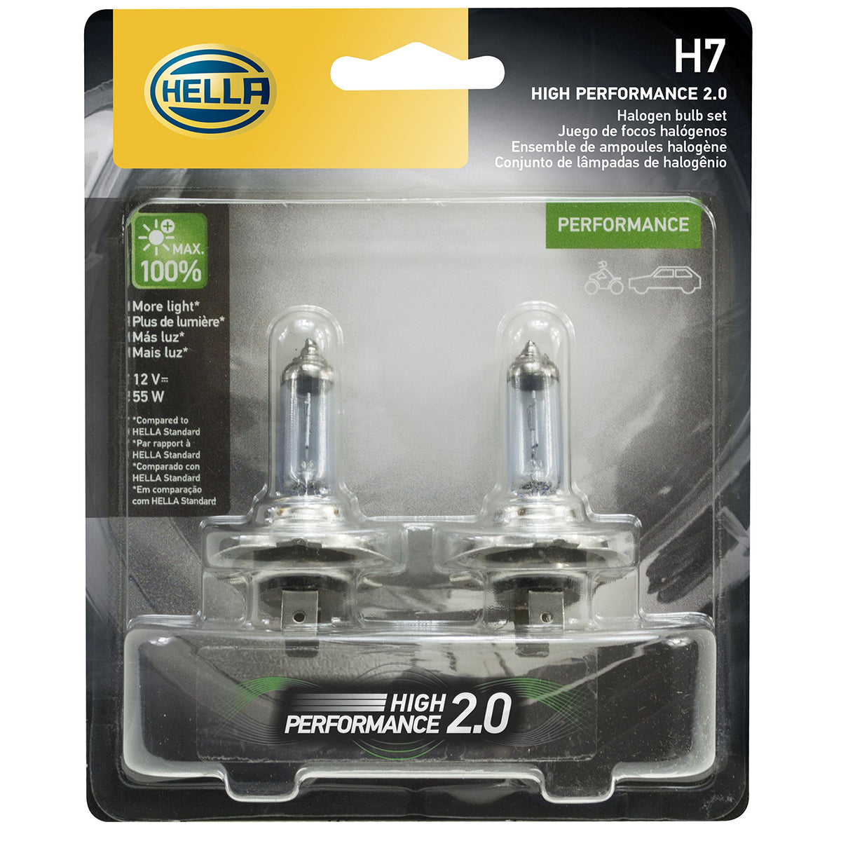HELLA H7 2.0TB High Performance Bulb, 12V, 55W, Multi-Color, 2 Pack ...