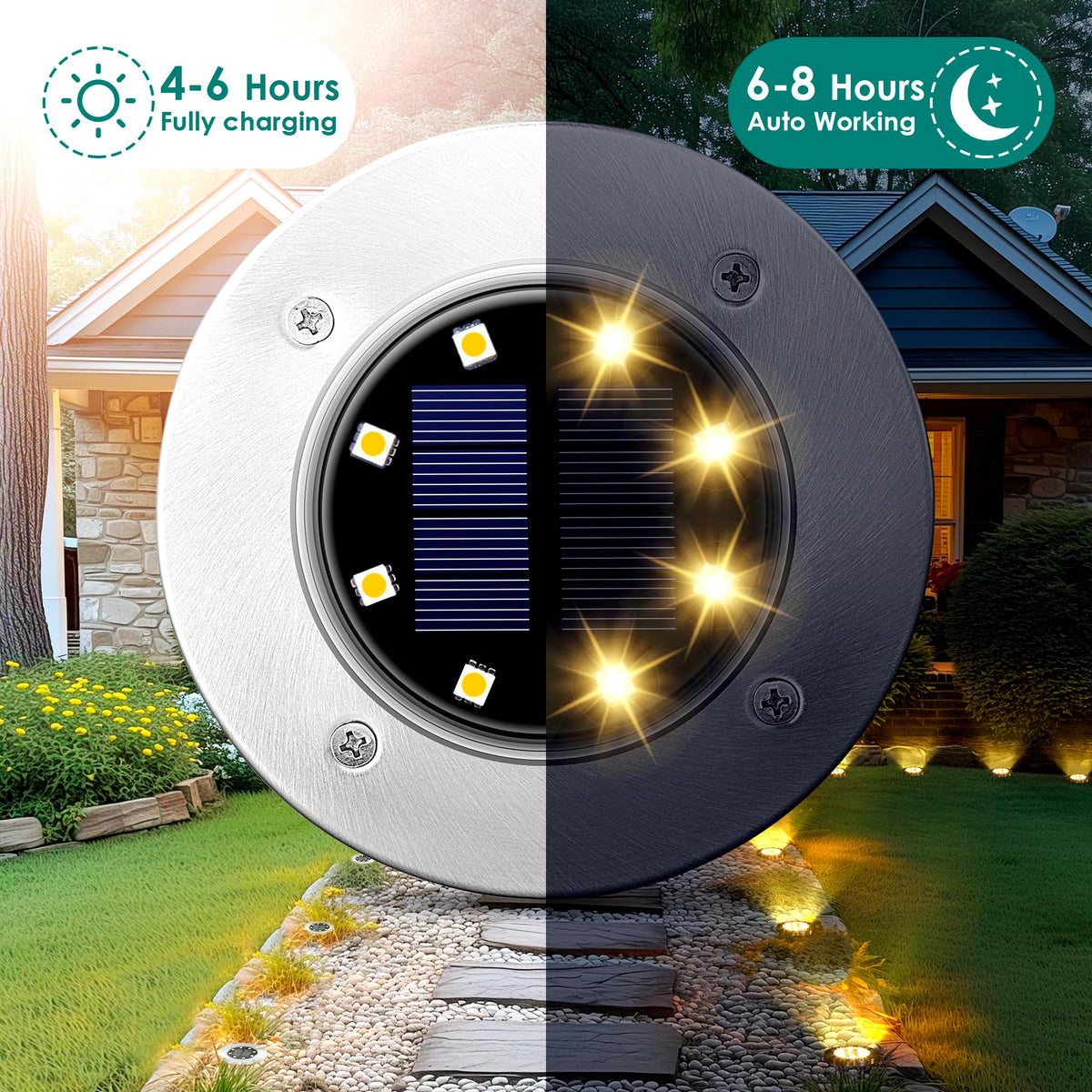 SOLPEX Solar Ground Lights, 20 Pack, Waterproof Stainless Steel, Warm ...