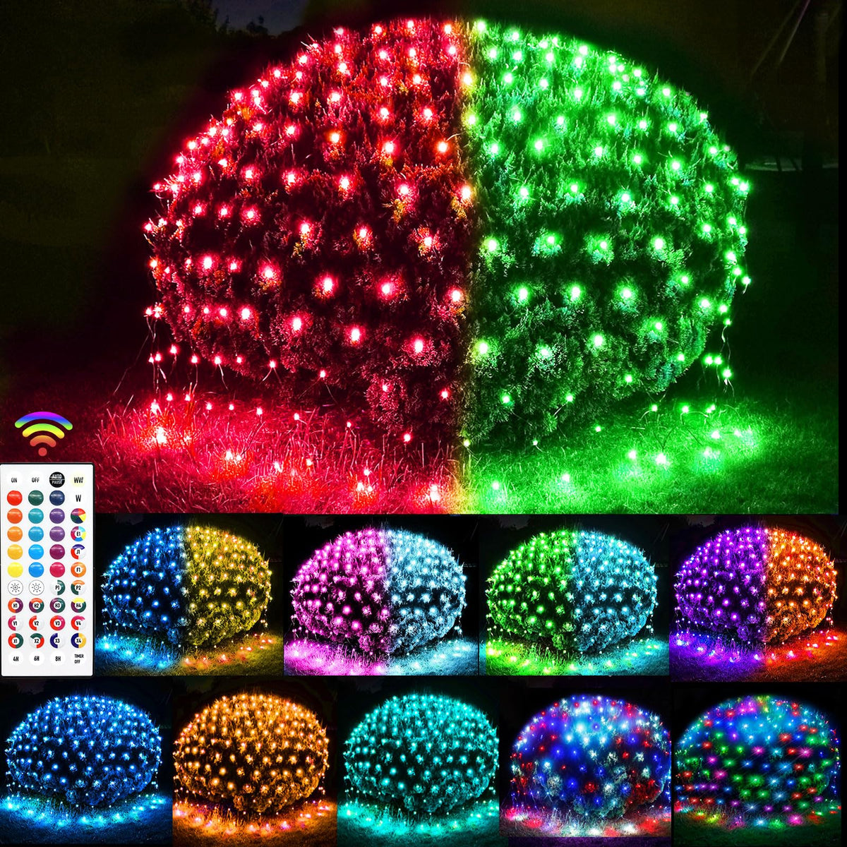 Lovelite 240 LED Net Lights - 14.8ft x 5ft RGB Color Changing Outdoor ...