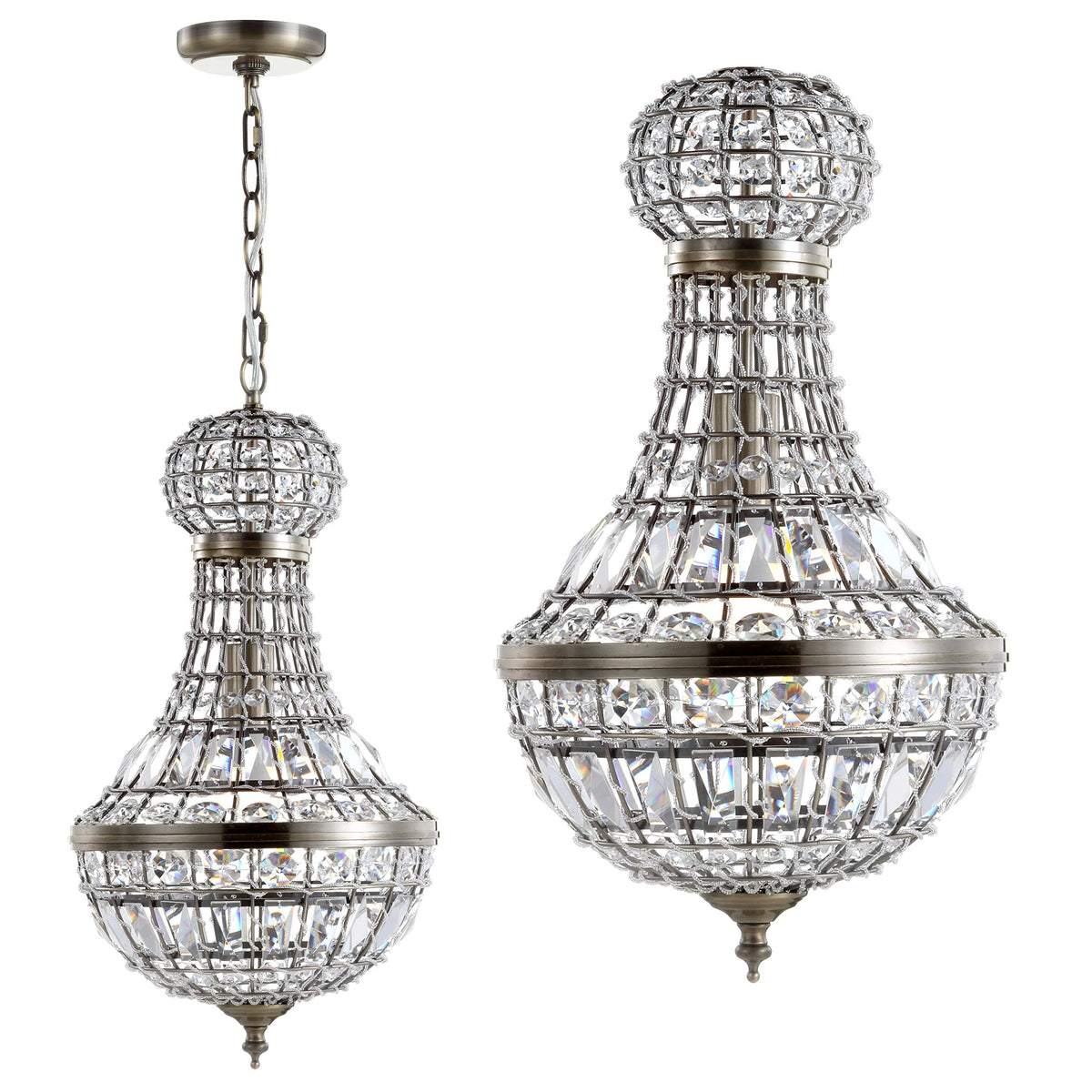 JONATHAN Y 10in Crystal Metal LED Chandelier Pendant Antique Brass, Mo ...