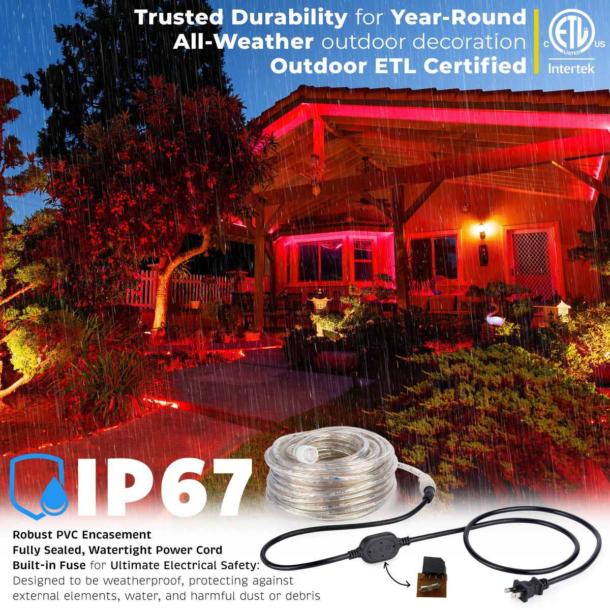 WYZworks 576LEDs, 50ft LED Outside Rope Lights, Waterproof Permanent ...