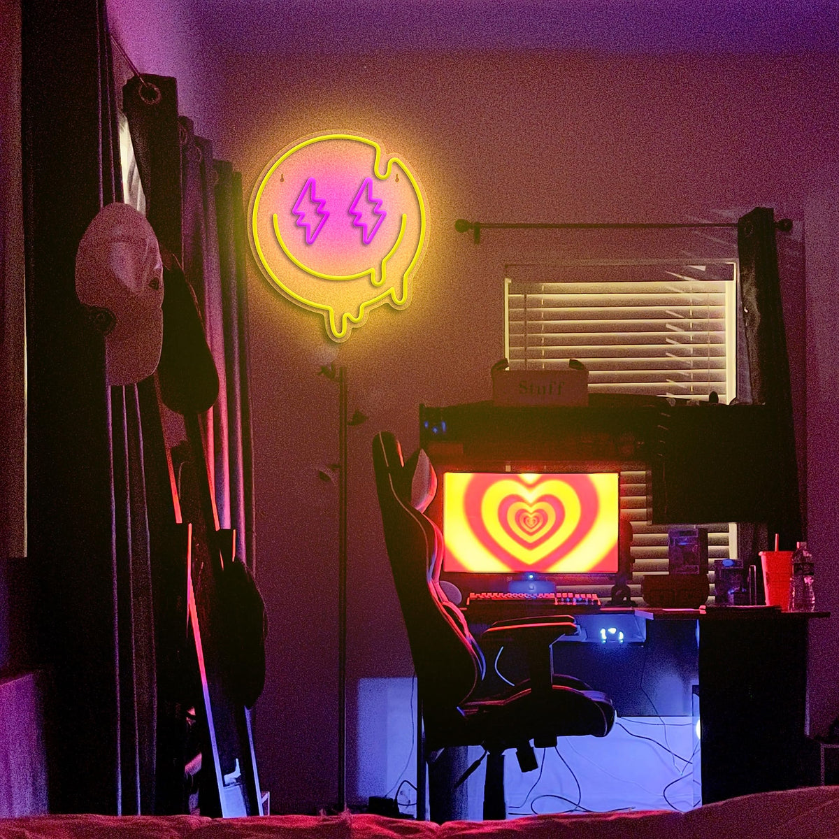 JIARODEY Neon Sign - Dimmable Melted Smile Face Wall Decor - 14x12in ...
