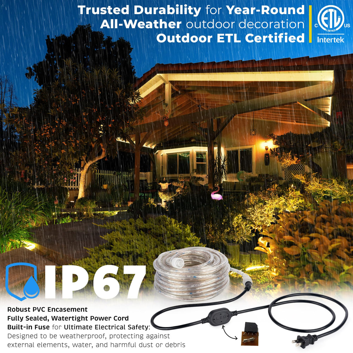 WYZworks LED Rope Lights, 150ft Waterproof Connectable, Warm White, Mo ...