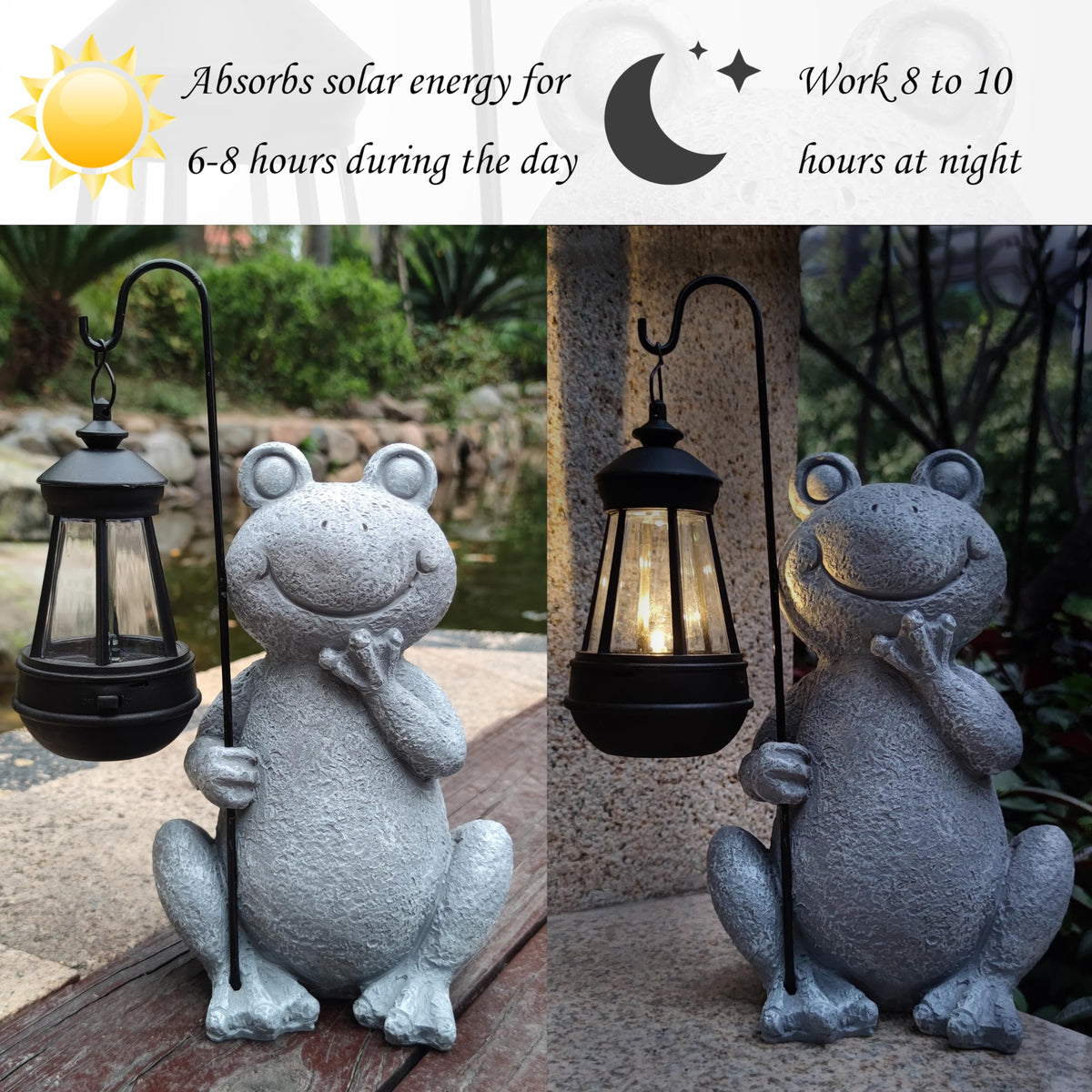VIOYOUNS Frog Solar Garden Statues,Resin Frog Figurine Decorations with ...