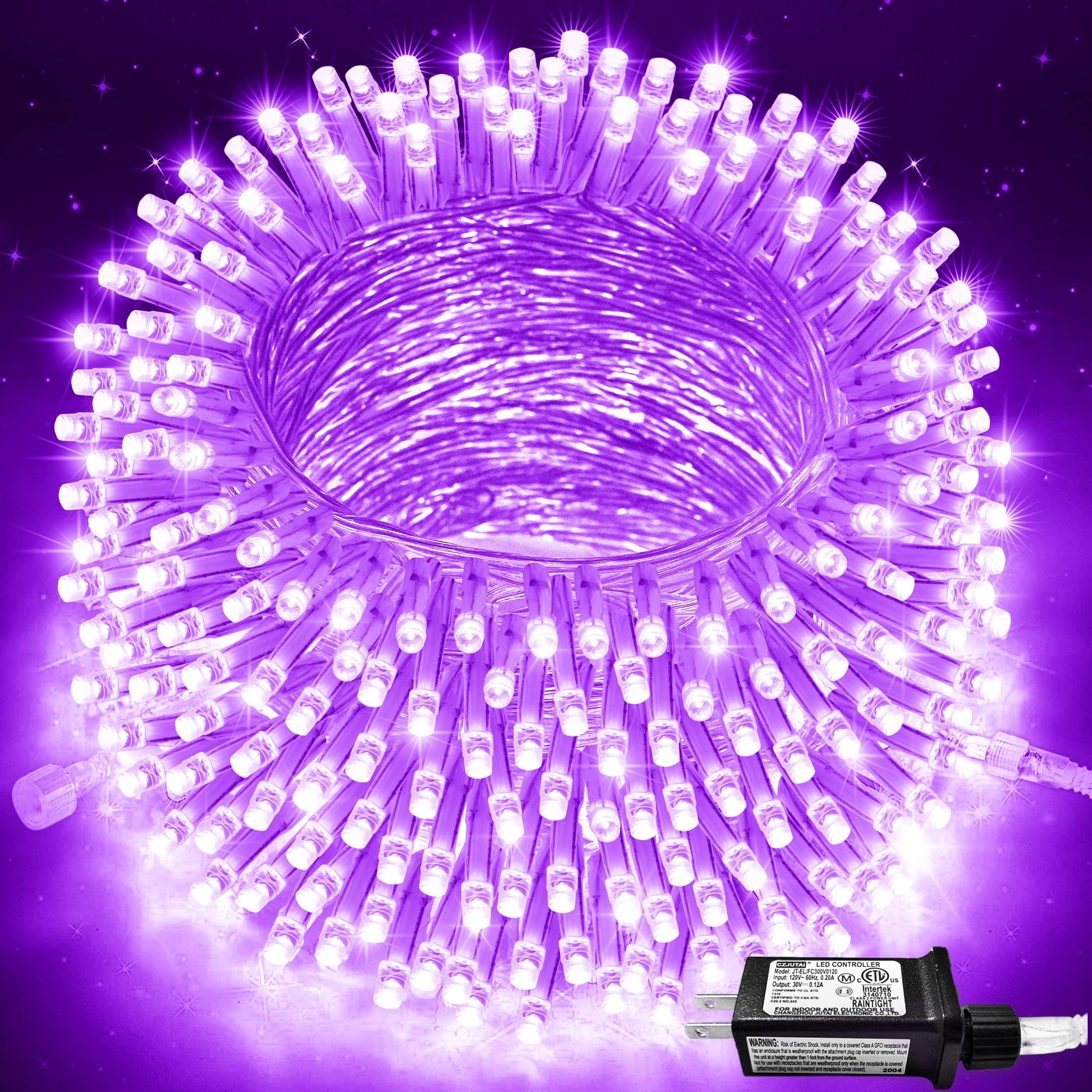 JMEXSUSS Purple String Lights, 91.5ft, 250 LED, Waterproof, Plug-in, 8 ...
