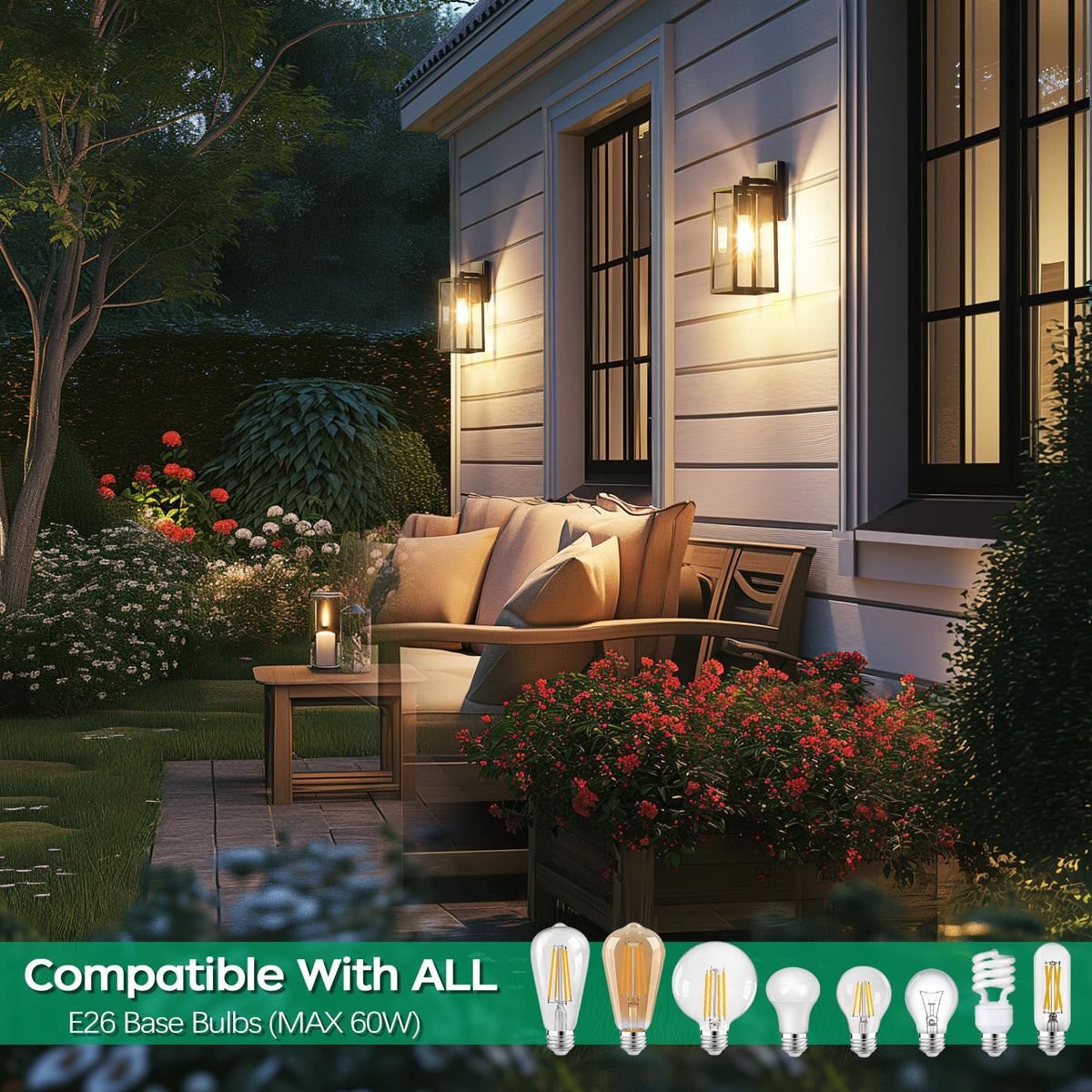 Partphoner Outdoor Wall Light Fixtures, Waterproof Black Aluminum Scon ...