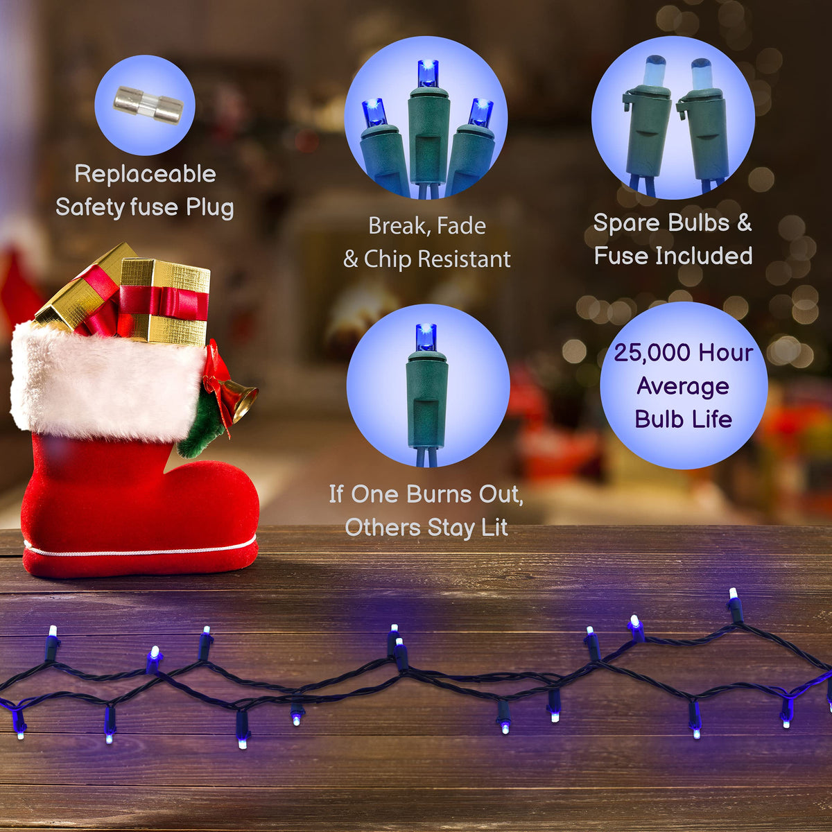 Holiday Essence Blue LED Mini Christmas Lights Set, 60 5mm Memorial ...