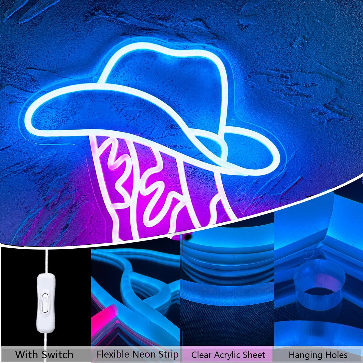 manimo Cowboy Boot Neon Sign, LED Wall Decor for Bar, 13x15 in, Pink W ...