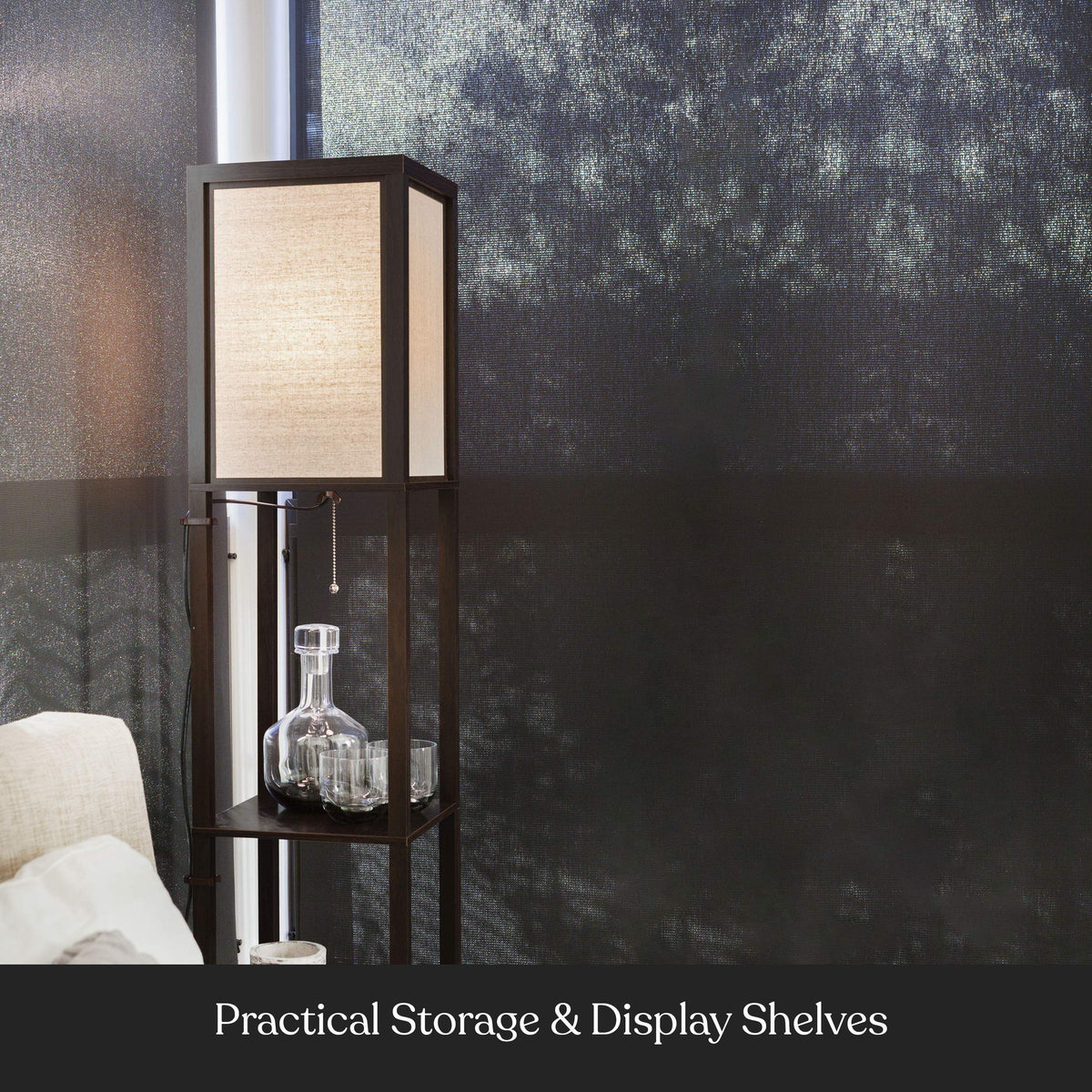 Brightech Maxwell Modern Shelf Floor Lamp with LED Bulb, Wood, Regular ...