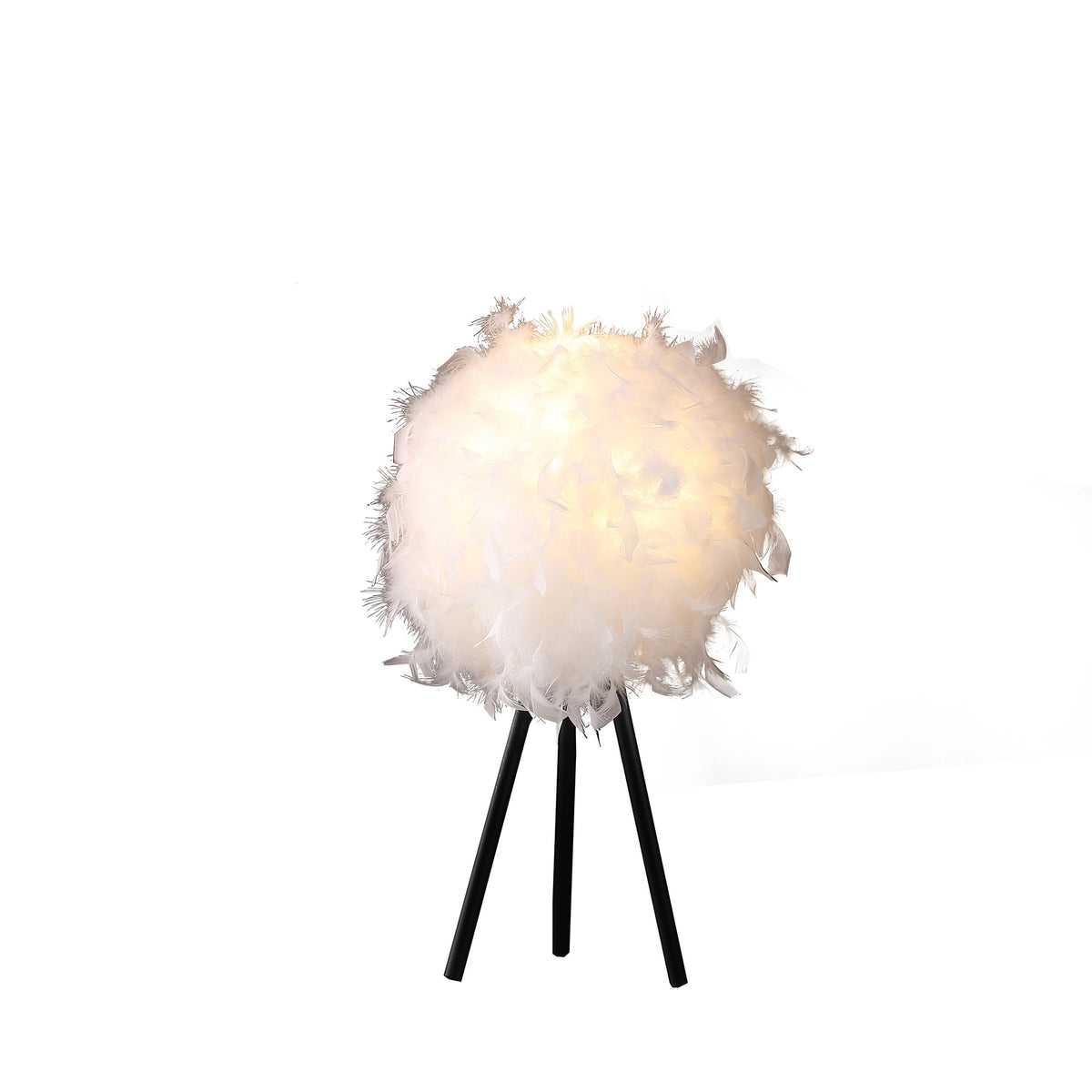 ORE International Tripod Table Lamp, 20.5in Height, Pure White Feather ...