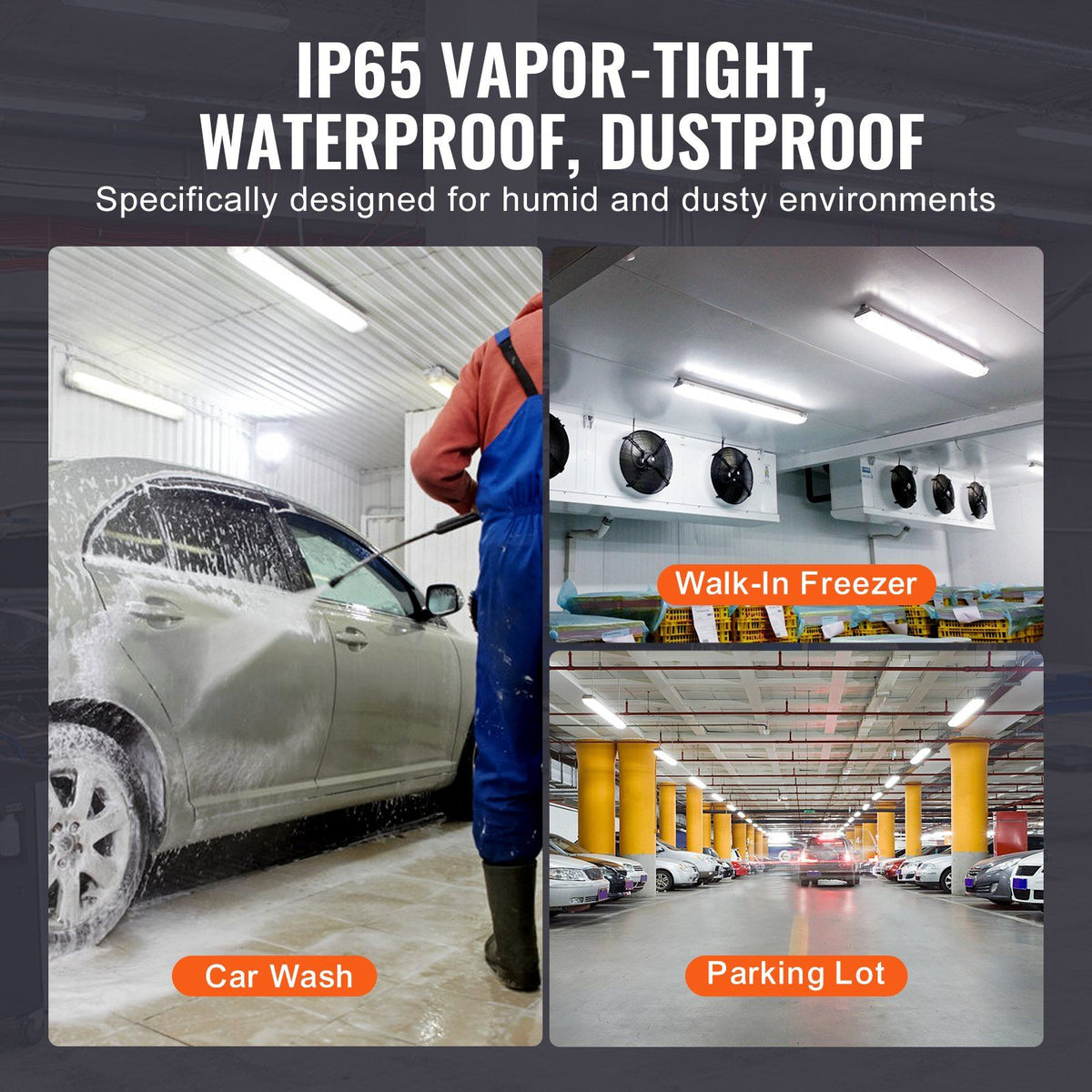 VEVOR 4FT LED Vapor Tight Light, 60W/50W/40W Selectable, 5000K Vapor ...